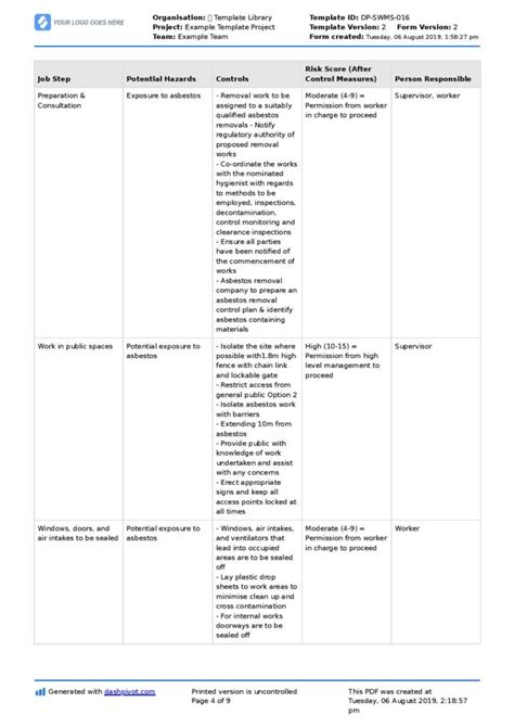 Asbestos Safe Work Method Statement For Asbestos Removal Etc