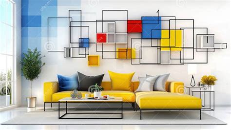 Abstract Suprematism Living Room Design With Geometric Shapes Stock