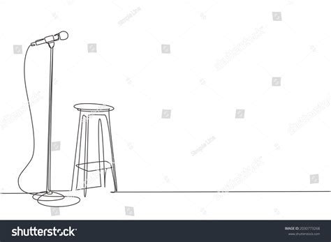 Single Continuous Line Drawing Microphone Stool Stock Vector Royalty