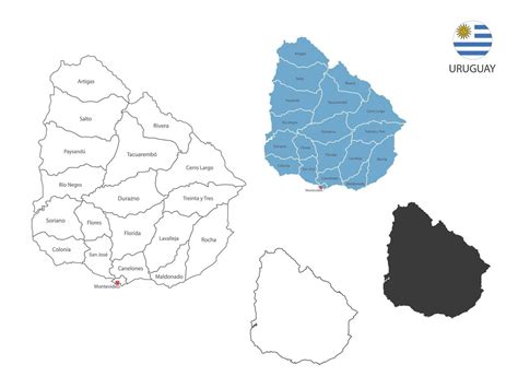 4 Estilo De Ilustración De Vector De Mapa De Uruguay Tiene Toda La