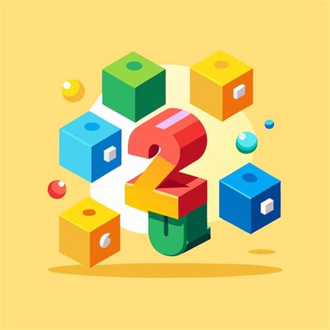 Colorful 3d Number 2 And 1 With Cubes Circles On Yellow Background