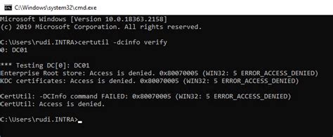 checking the domain controller certificates throws the error code error access denied uwe