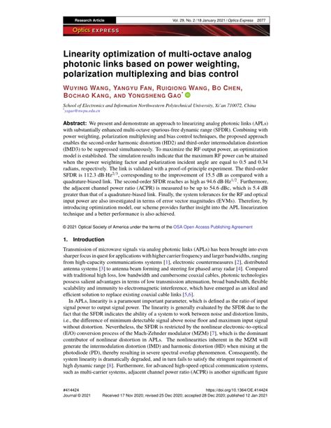 Pdf Linearity Optimization Of Multi Octave Analog Photonic Links Based On Power Weighting