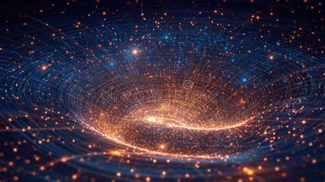 Abstract Digital Vortex Illustration Network Connection Data Flow Orange Blue Glowing Particles