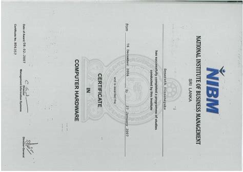 Nibm Certificate