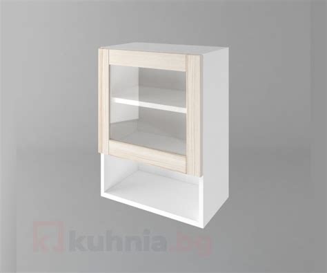 Горен кухненски шкаф с една врата за стъкло и ниша Калатея Крем Kuhnia Bg
