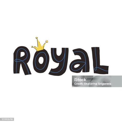 로얄 재미 손으로 그린 글자 텍스트와 크라운 카드 배너 디자인 및 티셔츠 인쇄를위한 격리 된 배경에 플랫 벡터 그림 T 셔츠에 대한 스톡 벡터 아트 및 기타 이미지 Istock