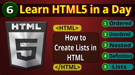 06 How To Create Ordered Unordered Nested Definition Lists In Html Learn Html5 In A Day