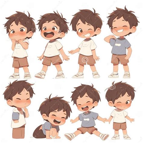 Character Illustration Of A Young Boy In Different Poses On A White