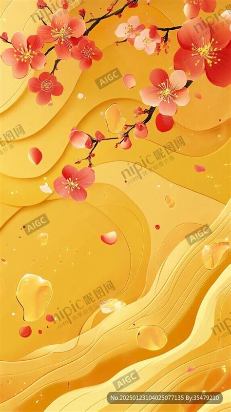 Ai创作图桃花包装插画 3d立体梅花底纹 红金风插画 梅花包装插画 桃花运插画 招桃花插画 剪纸风背景 节日海报插画背景图 桃花运背景花纹 新中式桃花背景 纸艺风格插画春意盎然 卡通桃花运插画