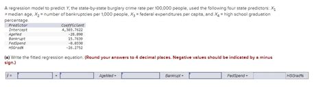 Solved A Regression Model To Predict Y The State By State Chegg Com