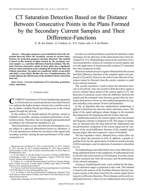 Pdf Ct Saturation Detection Based On The Distance Between Consecutive Points In The Plans