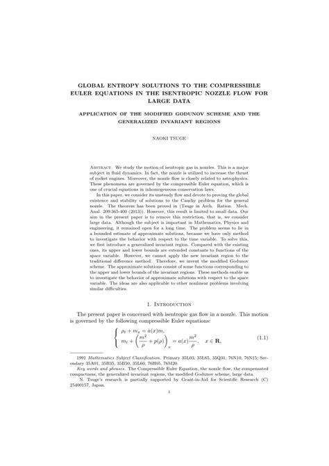 Pdf Global Entropy Solutions To The Compressible Euler Equations In The Isentropic Nozzle Flow