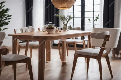 premium ai image wooden setted dining table and chairs in
