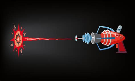 블래스터 레이저 Gan 게임 탄 레이 플래시 벡터 일러스트 만화 실루엣 빨간색 파란색 어두운 게임 애플 리 케이 션 디자인에 대 한 개념에 대 한 겨냥에 대한 스톡 벡터