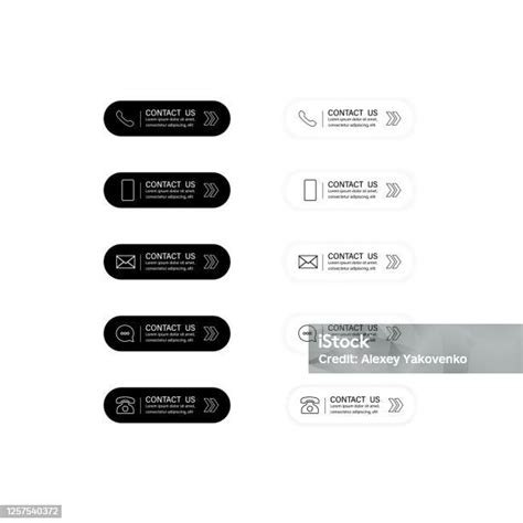 흰색과 검은 색세트는 버튼에 문의하십시오 웹 사이트 디자인 로고 앱 Ui에 대한 통신 기호 집합입니다 격리된 흰색 배경의 벡터입니다 Eps 10 에 대한 스톡 벡터