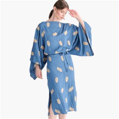 Paisie Embroidered Kimono Midi Dress Blue Maison Et Vie