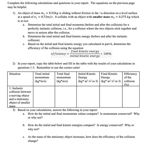Solved Complete The Following Calculations And Questions In