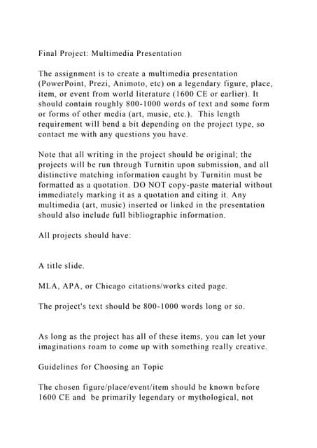 Final Project Multimedia Presentationthe Assignment Is To Creatdocx