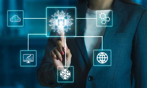 디지털 트랜스포메이션 기술 전략 Iot 사물 인터넷 홀로그램 가상 화면에서 Ai 버튼을 누르는 사업가 흐릿한 건물 배경 가상현실에 대한 스톡 사진 및 기타 이미지 Istock