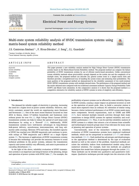 Multi State System Reliability Analysis Of Hvdc 2018 International