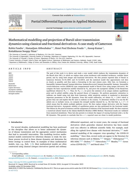 Pdf Mathematical Modelling And Projection Of Buruli Ulcer