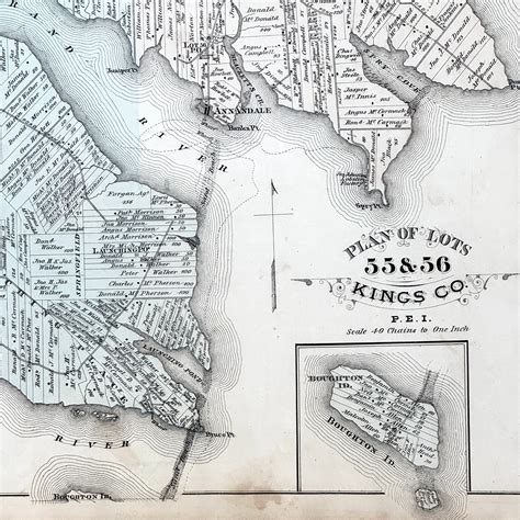 1880 Large Rare Vintage Map Of Lots 55 And 56 Kings County Pei With