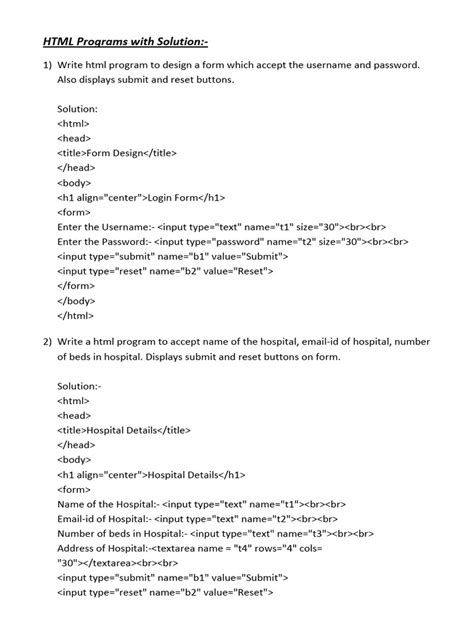 Html Programs With Solution Pdf Html Element World Wide Web