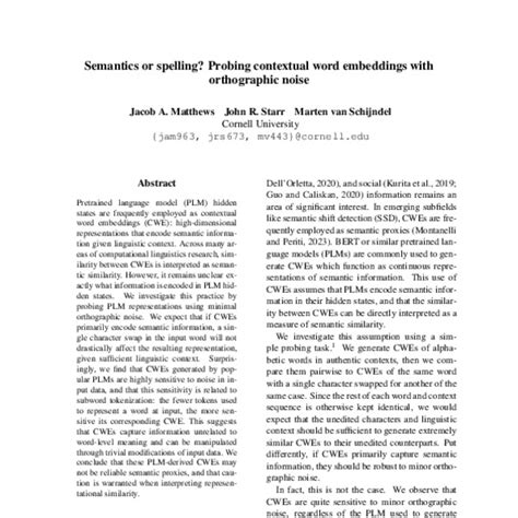 Semantics Or Spelling Probing Contextual Word Embeddings With Orthographic Noise Acl Anthology