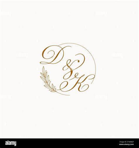 Initials Dk Wedding Monogram Logo With Leaves And Elegant Circular Lines Vector Graphic Stock