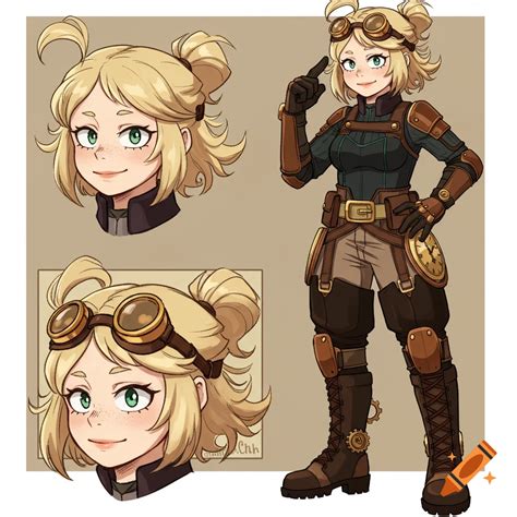 Character Design Of A Blonde Girl In Steampunk Attire Featuring Full