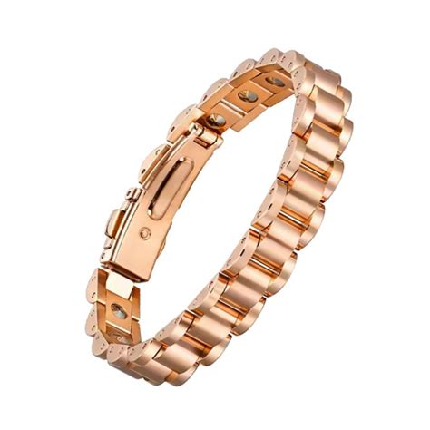 Unisex ΕΝΕΡΓΕΙΑΚΟ ΒΡΑΧΙΟΛΙ ΤΙΤΑΝΙΟΥ ΜΕ ΚΟΥΜΠΩΜΑ Rose Gold Titanium Steel Bracelet