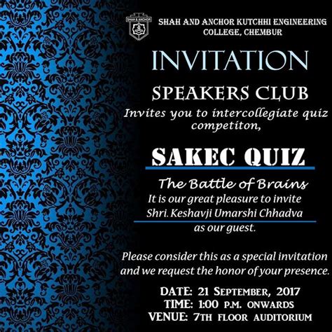 SAKEC QUIZ BATTLE OF BRAINSSeptember 2017 Shah Anchor Kutchhi