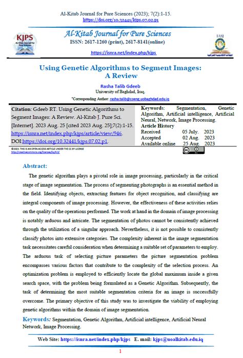 Using Genetic Algorithms To Segment Images A Review Al Kitab Journal
