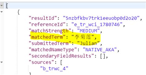 get screening results not returning matched term instead returning alias lseg developer community