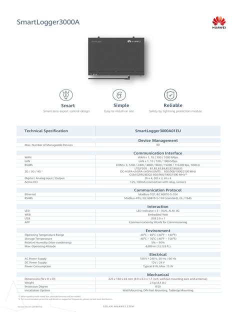Smartlogger 3000a Datasheet Pdf Power Supply Lte Telecommunication