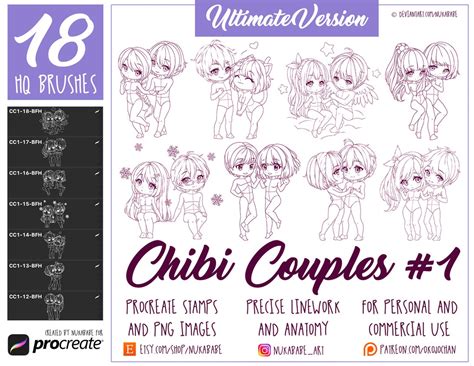 Procreate Chibi Couple Poses Stamps Manga Anime Figure Guide Brushes Etsy