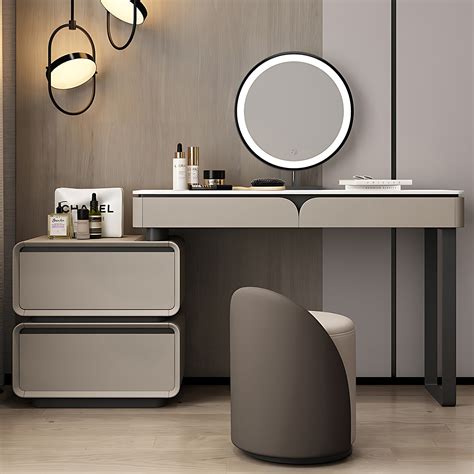 Elegant Light Gray Makeup Vanity With Led Mirror And Flexible Storage