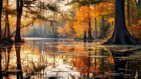 Premium Photo Autumn Reflections Cypress Trees In A Southern