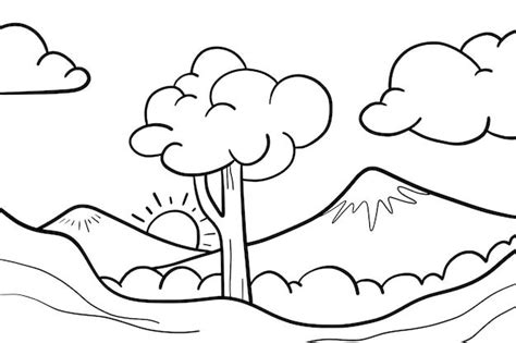 Coloring Page Tree On Mountain