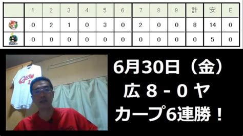 6月30日広8 0ヤ 凄いカープ6連勝 九里今季2度目の完封勝利！ Youtube