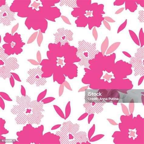 흰색 배경 벡터 원활한 패턴에 흩어져있는 핑크 최소한의 꽃 0명에 대한 스톡 벡터 아트 및 기타 이미지 0명 고대비 꽃잎