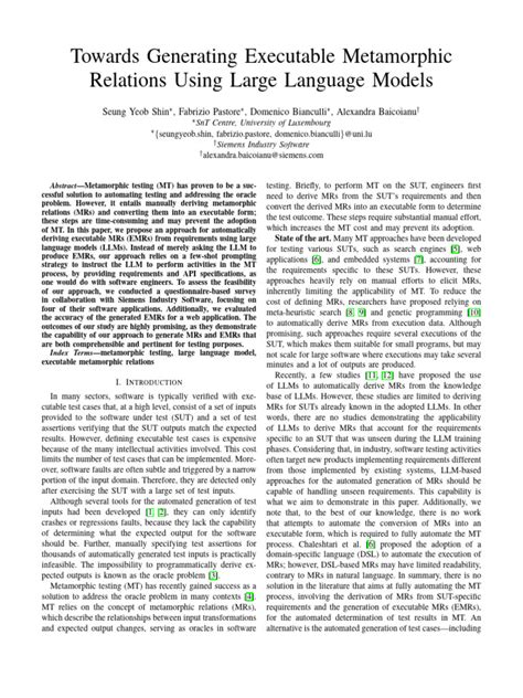 Towards Generating Executable Metamorphic Relations Using Large Language Models Pdf Software