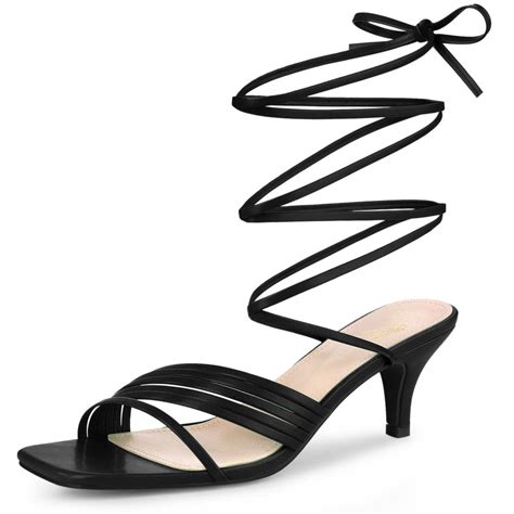Allegra K Square Toe Strappy Lace Up Kitten Heels Sandals Penningtons