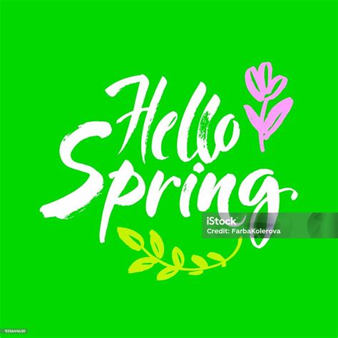 구 인사 봄 브러쉬 레터링 녹색 배경에 고립 필기 벡터 일러스트 레이 션입니다 Live Event에 대한 스톡 벡터 아트 및 기타 이미지 Live Event 계절