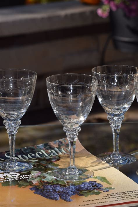 6 Vintage Etched Crystal Wine Glasses Tiffin Franciscan Circa 1950s Vintage Etched Crystal