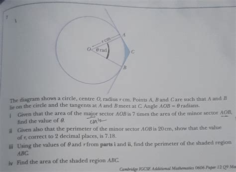 Solved The Diagram Shows A Circle Centre O Radius R Cm Points A B And C Are Such That A