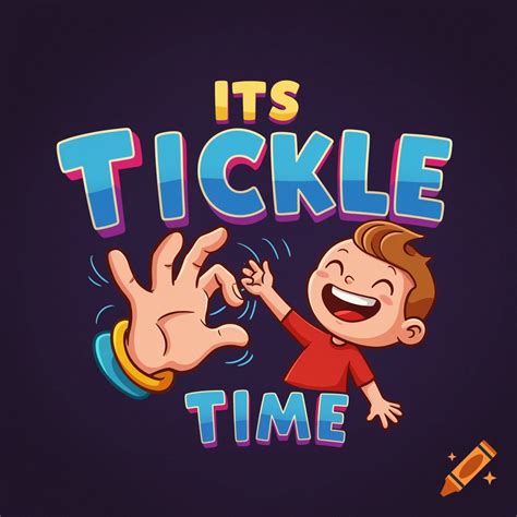 Cartoon Logo With Text Its Tickle Time Showing A Hand Tickling A