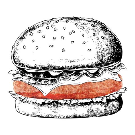 빈티지 햄버거 Png 스티커 패스트푸드 그림 투명한 배경 프리미엄 사진