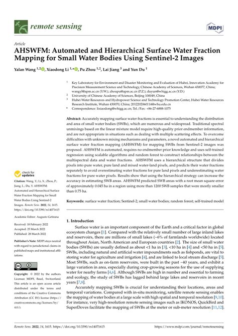 Pdf Ahswfm Automated And Hierarchical Surface Water Fraction Mapping For Small Water Bodies